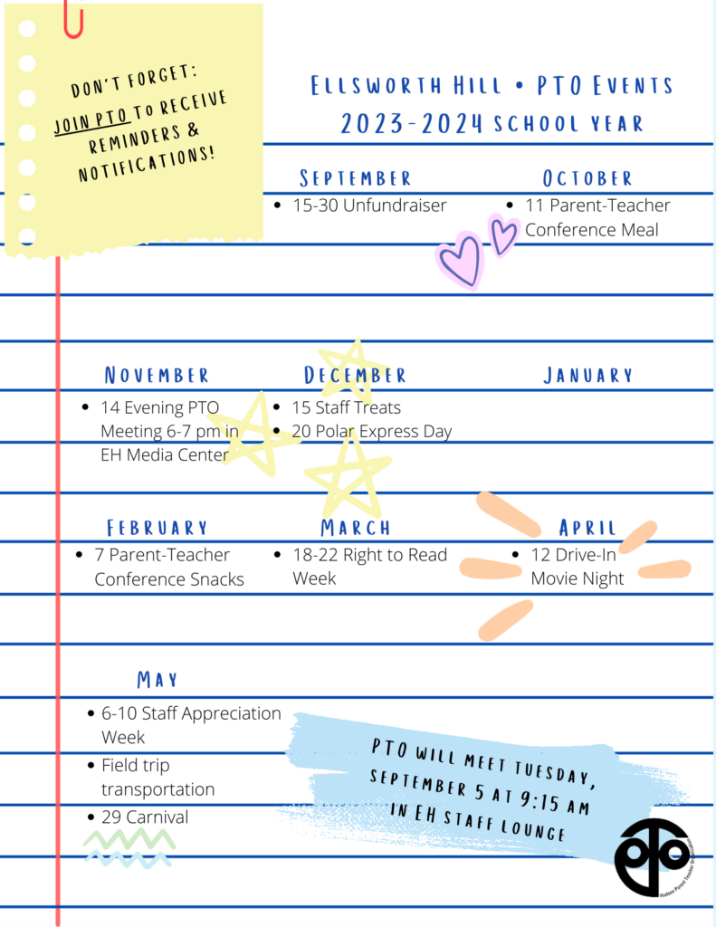 Ellsworth Hill PTO upcoming events – Hudson Parent Teacher Organization
